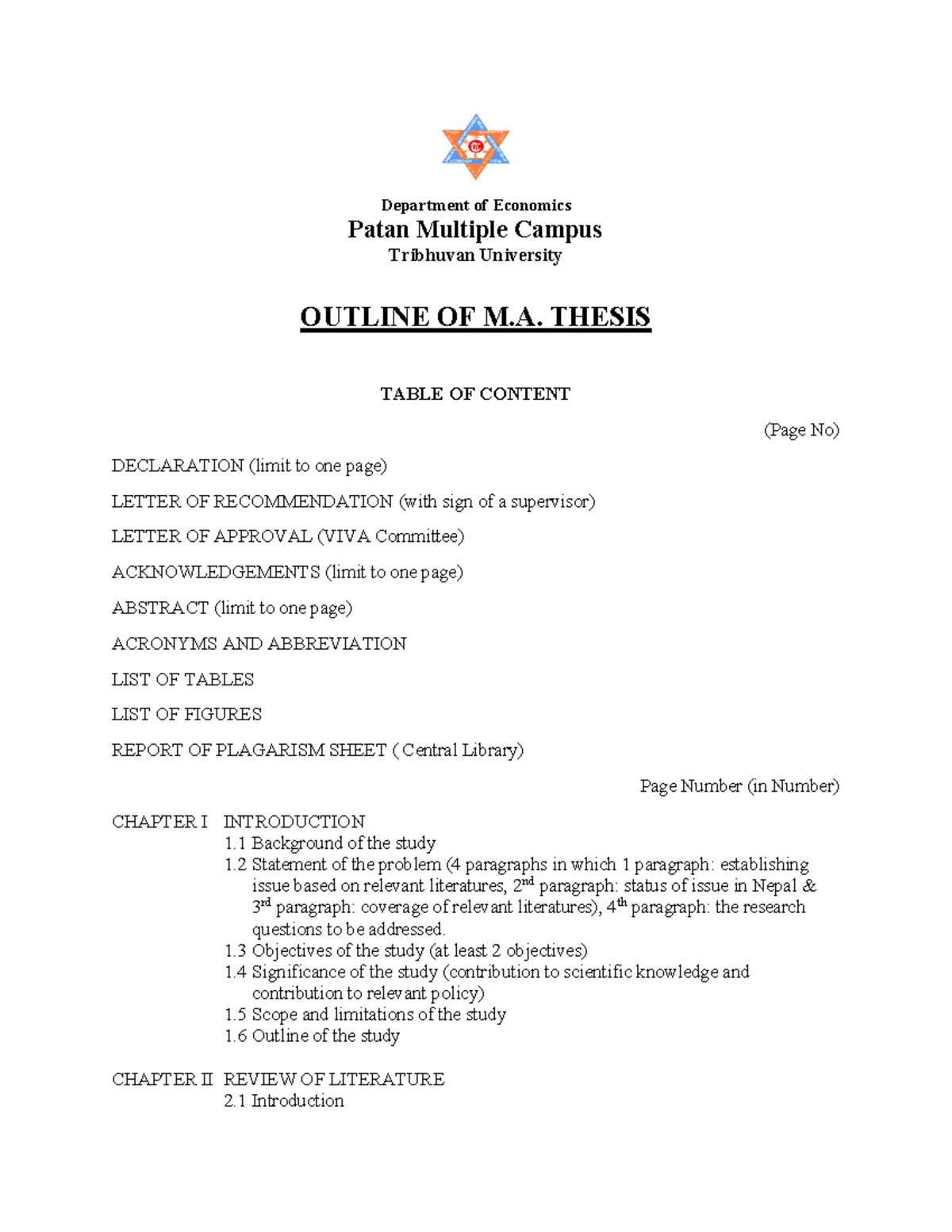 Outline OF MA thesis updated June 2023 - Department of Economics Patan ...