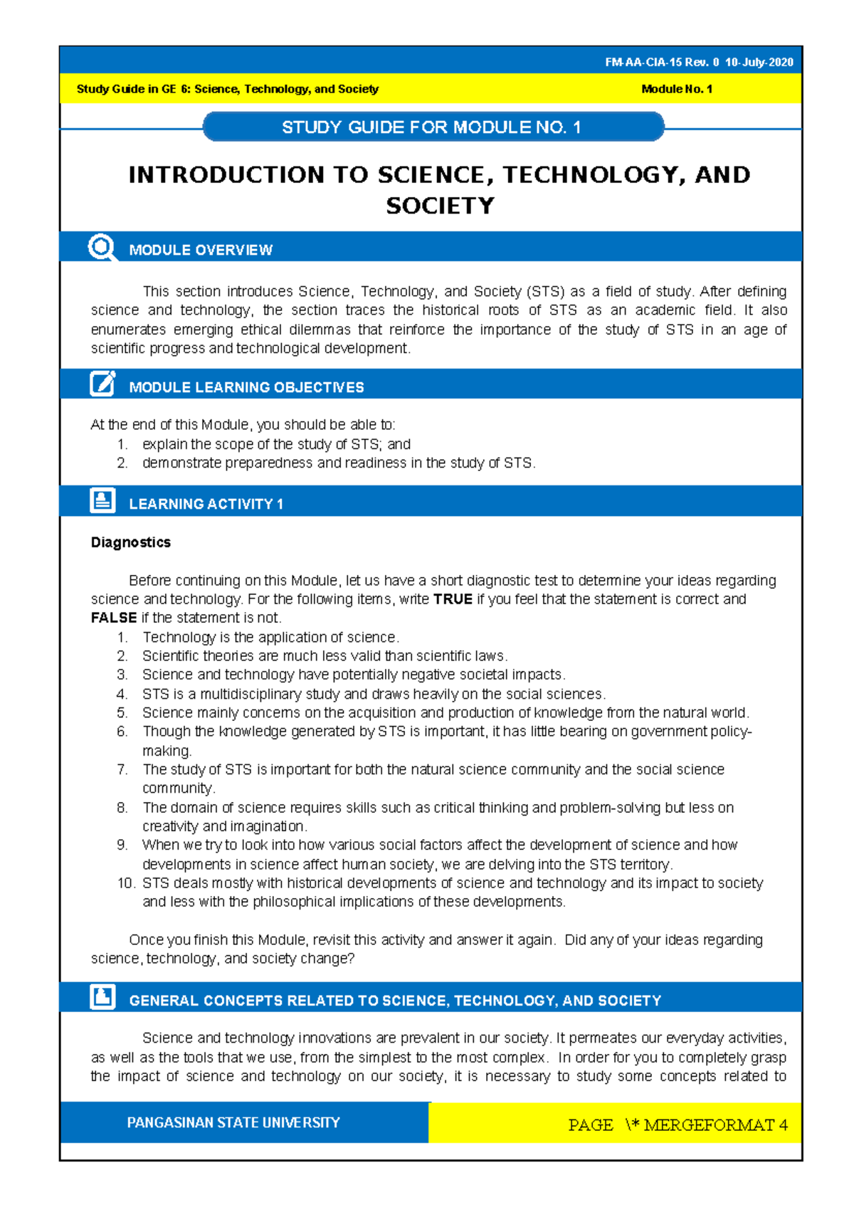 Study- Guide-1 - Hehahhaa - STUDY GUIDE FOR MODULE NO. 1 Study Guide in GE 6: Science ...
