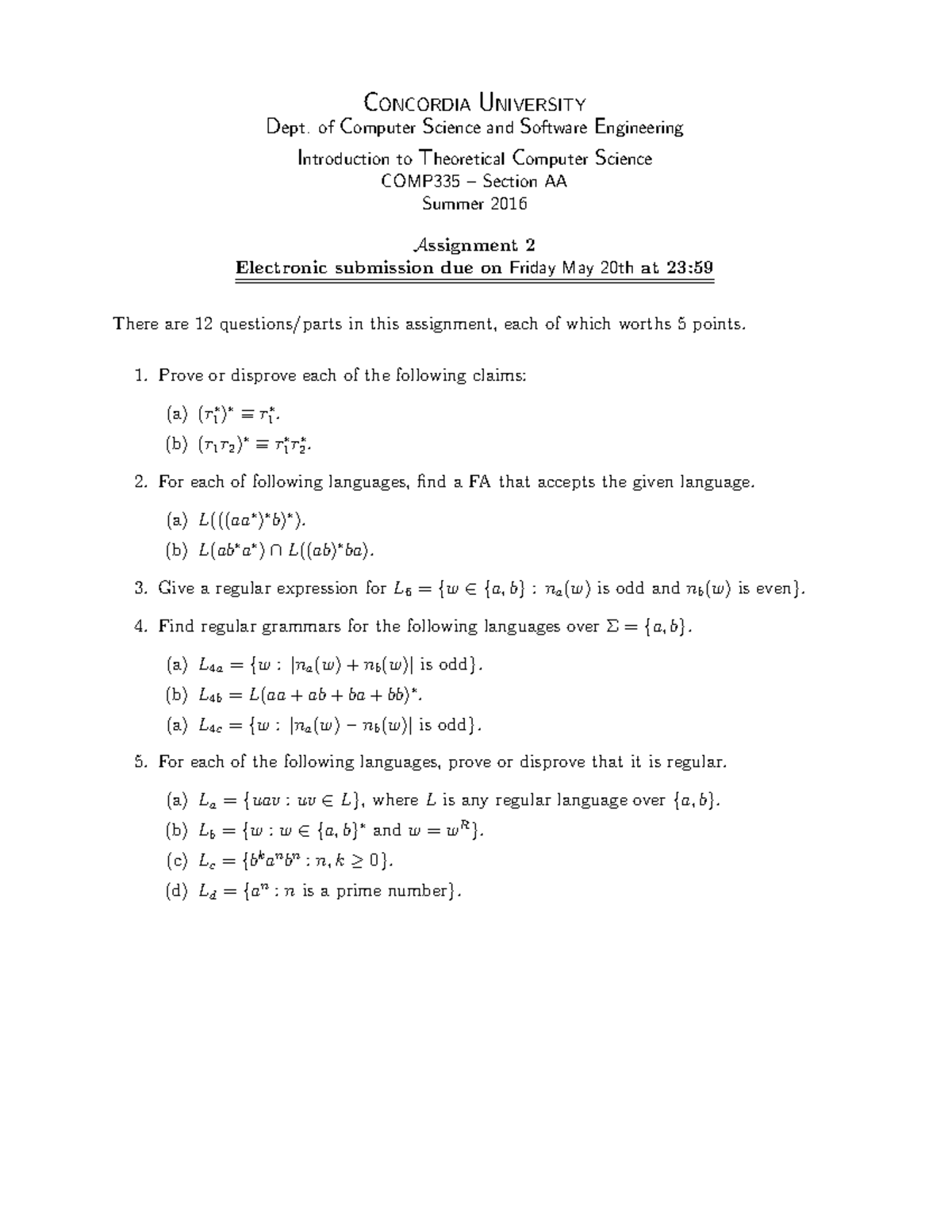 Seminar assignments - Assignment 2 + Solutions - CONCORDIA UNIVERSITY Dept. of Computer Science ...