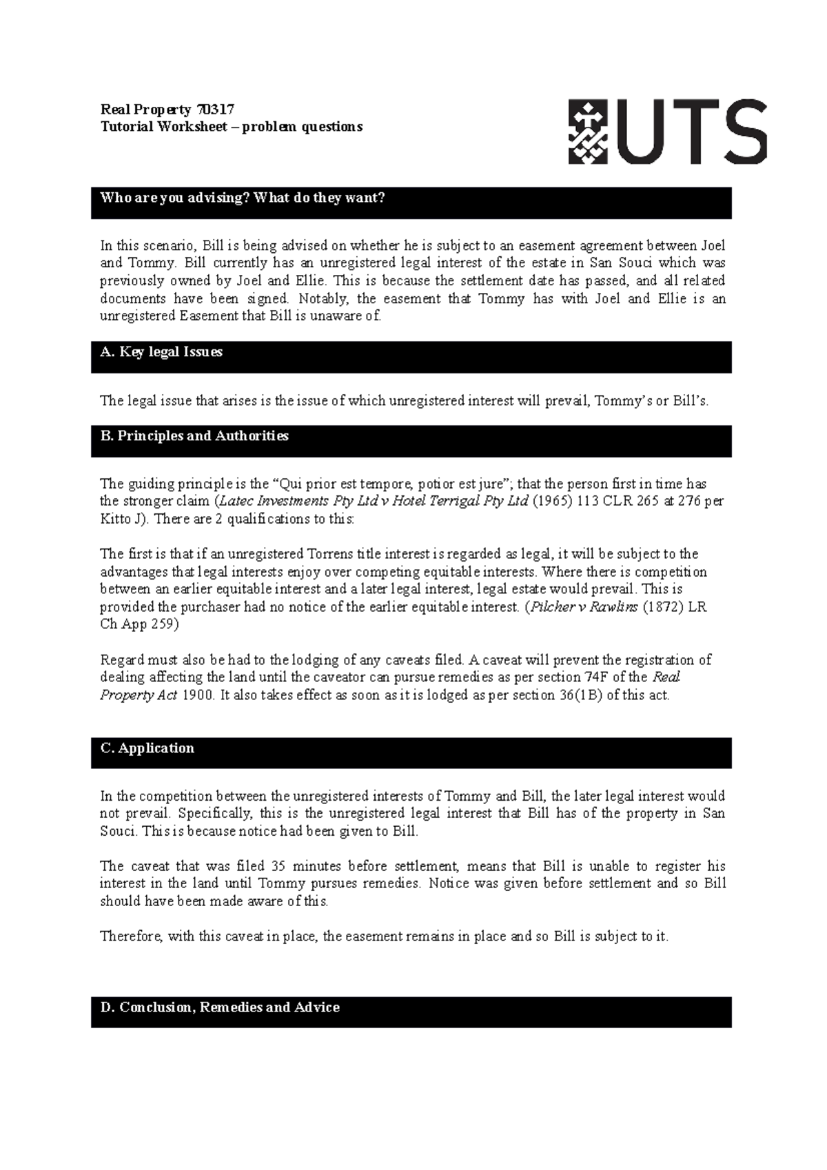Tutorial Pre-Preparation Worksheet 2022-1 - Real Property 70317 ...