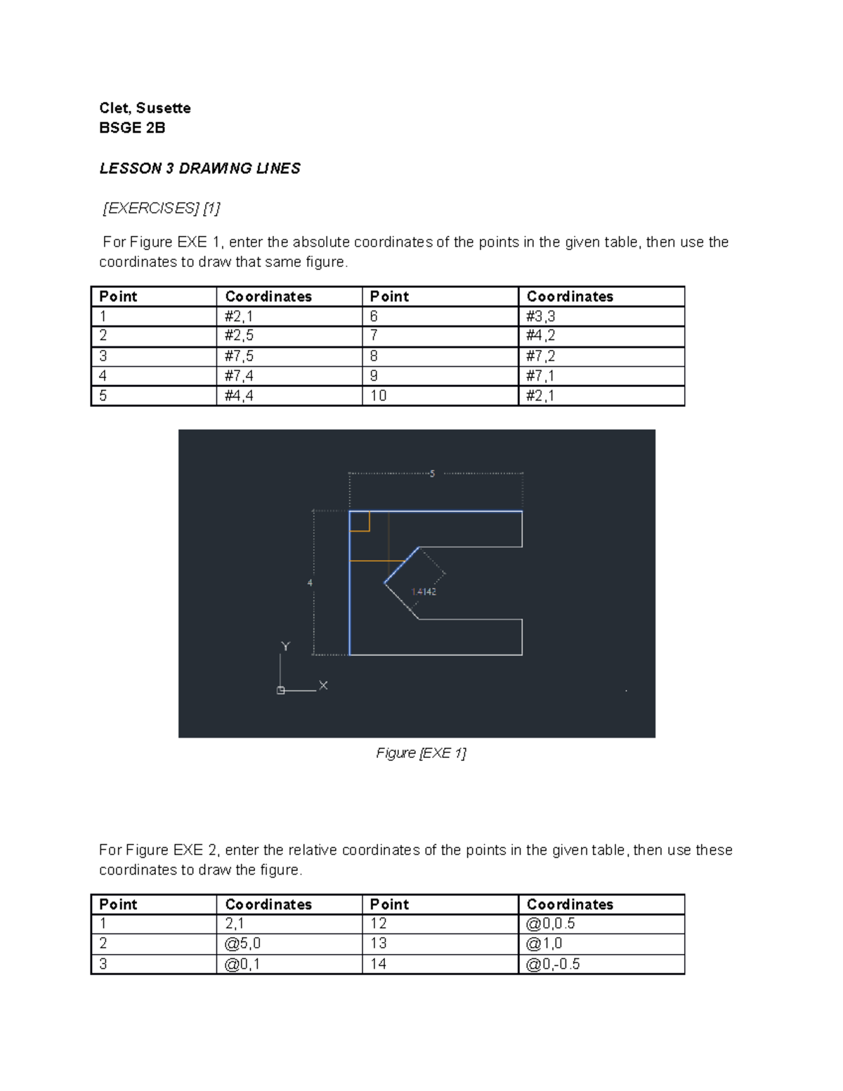 LESSON 3 CAD ASSIGNMENT - Clet, Susette BSGE 2B LESSON 3 DRAWING LINES ...