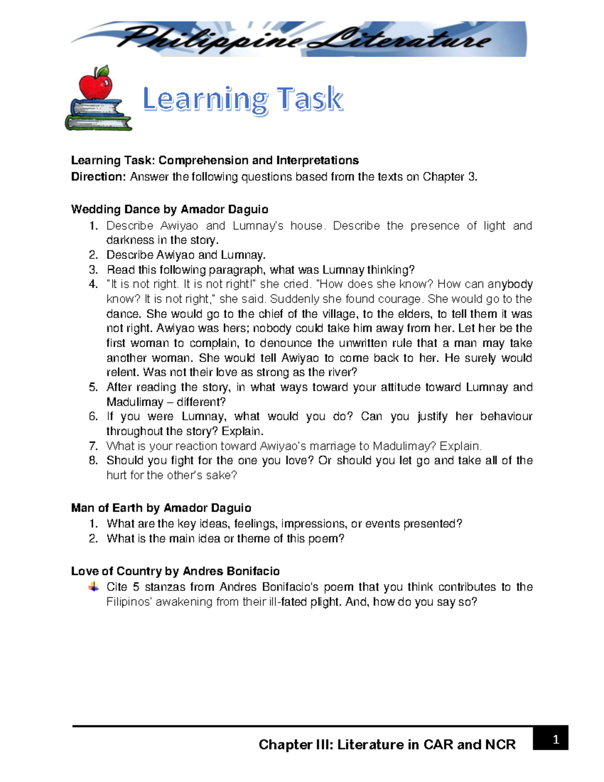Chapter III - Learning TASK - Literature IN CAR AND NCR - Chapter III ...