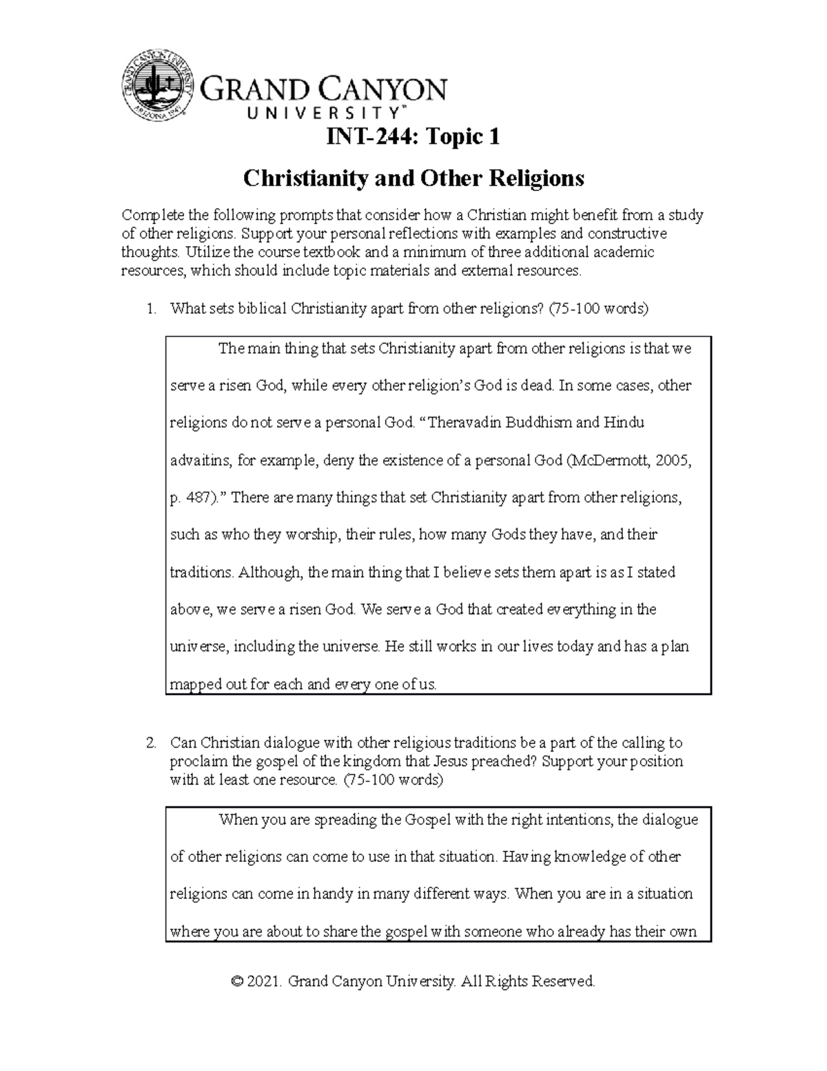 INT-244-RS-T1Christianityand Other Religions - INT-244: Topic 1 ...