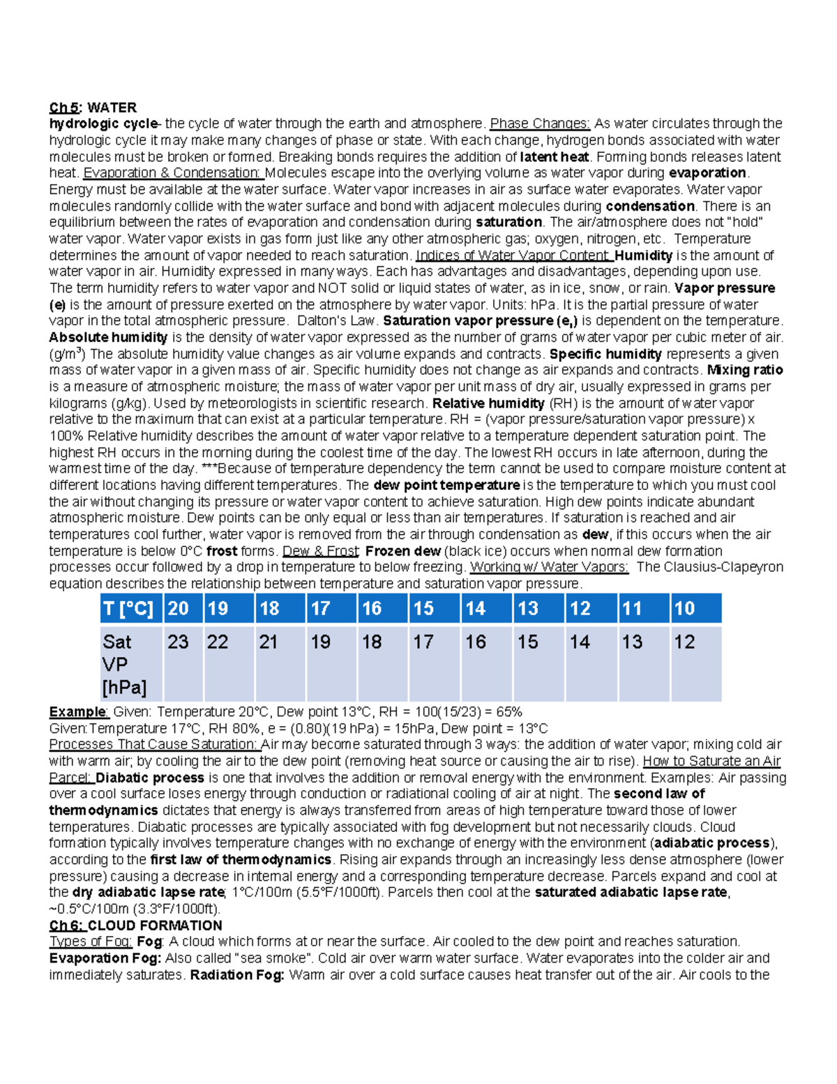 Meteorology study sheet 2 - Ch WATER hydrologic the cycle of water ...