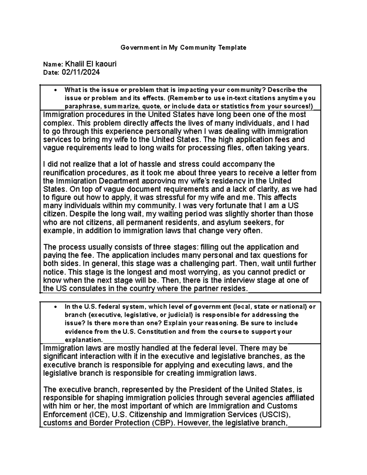 Government in My Community Template - (Remember to use in-text ...