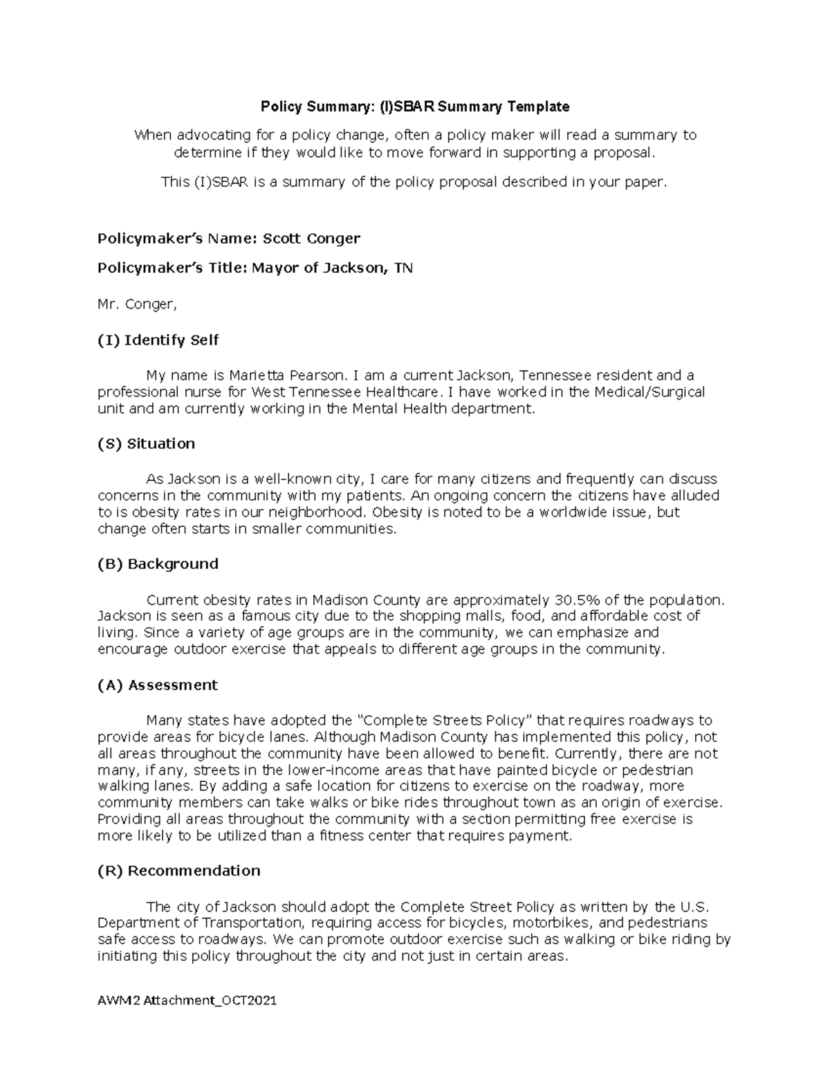 DO25 SBAR Summary - WGU - Policy Summary: (I)SBAR Summary Template When ...