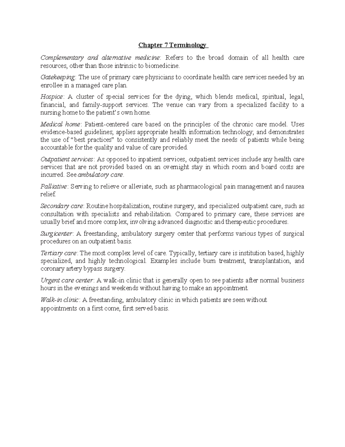 Chapter 7 Terminology - Chapter 7 Terminology Complementary and ...