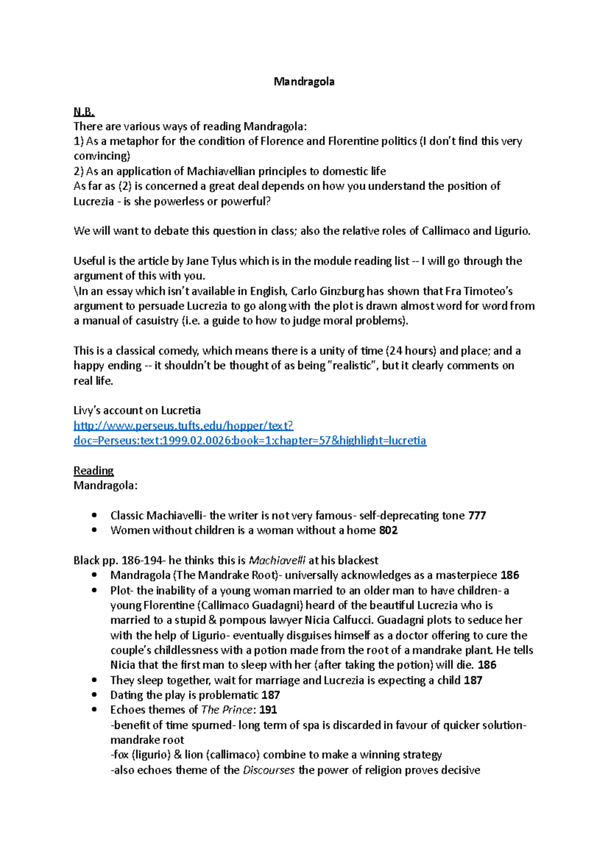 Mandragola - notes on the play - Mandragola N. There are various ways ...