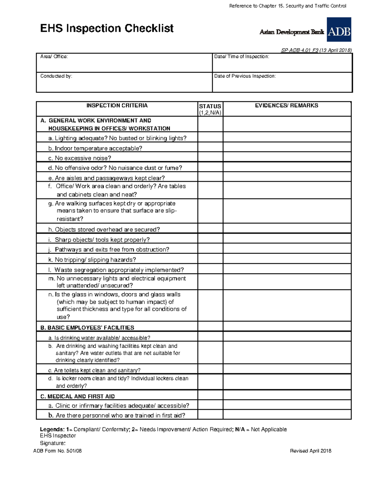 Appendix 102 Environment, Health and Safety Inspection Checklist - EHS ...