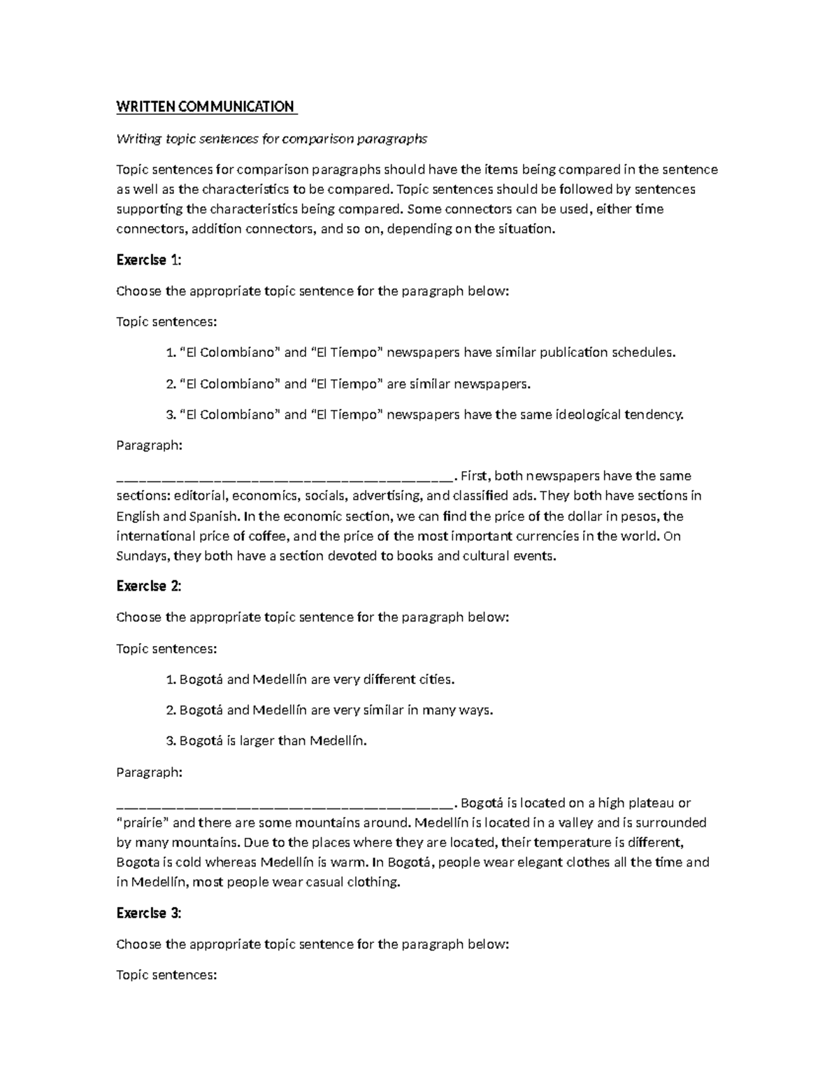 Writing production - Unit 4 - WRITTEN COMMUNICATION Writing topic ...