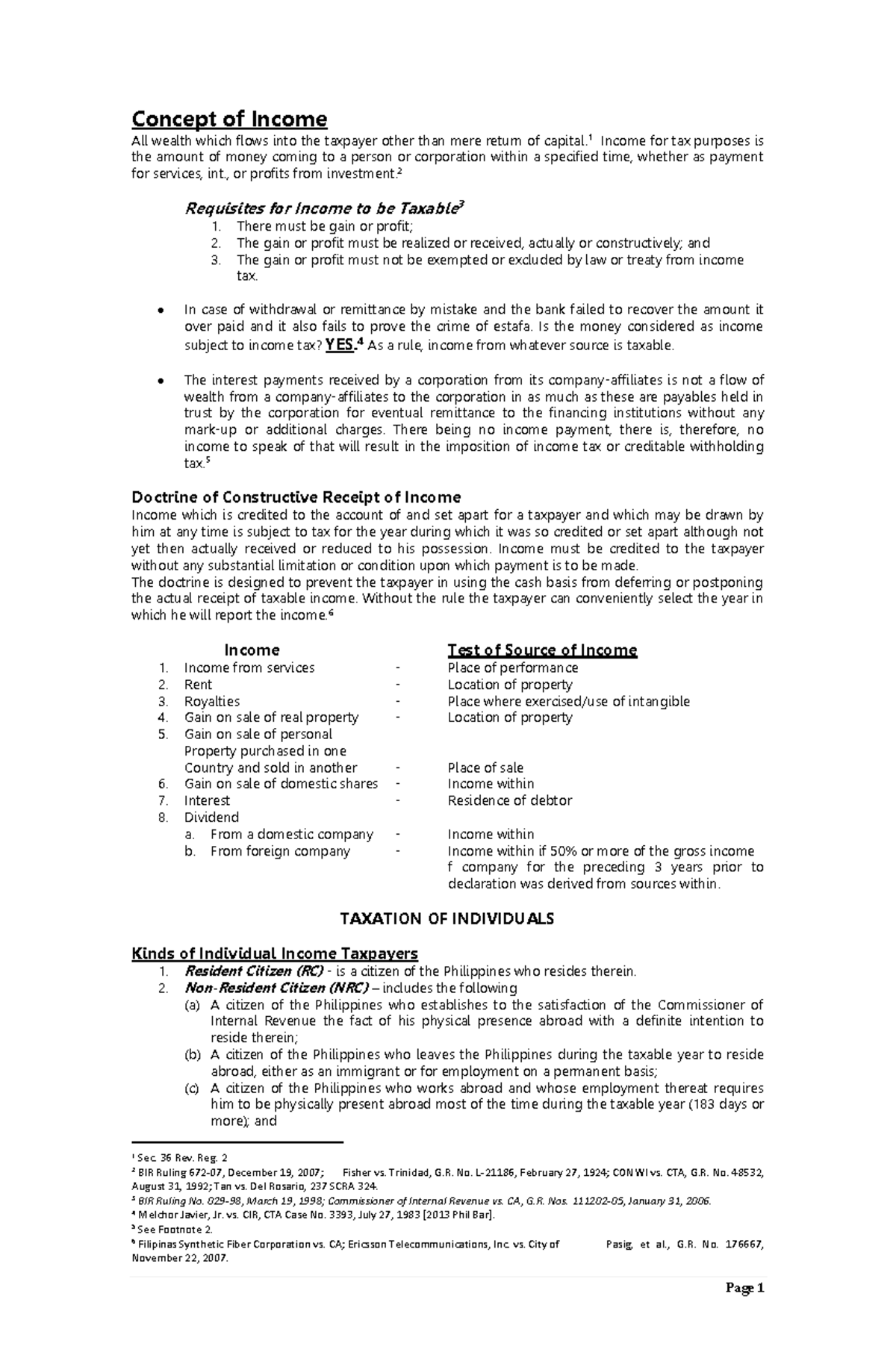 Notes for Classification of Individual Income Taxpayers - Warning: TT ...