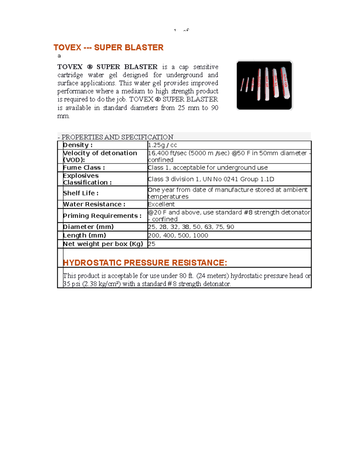 Biafo explosive products - TOVEX - SUPER BLASTER a TOVEX ® SUPER ...