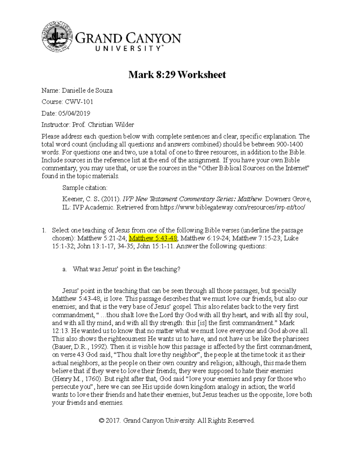 Mark 8 29 Worksheet Complete - Mark 8:29 Worksheet Name: Danielle de ...
