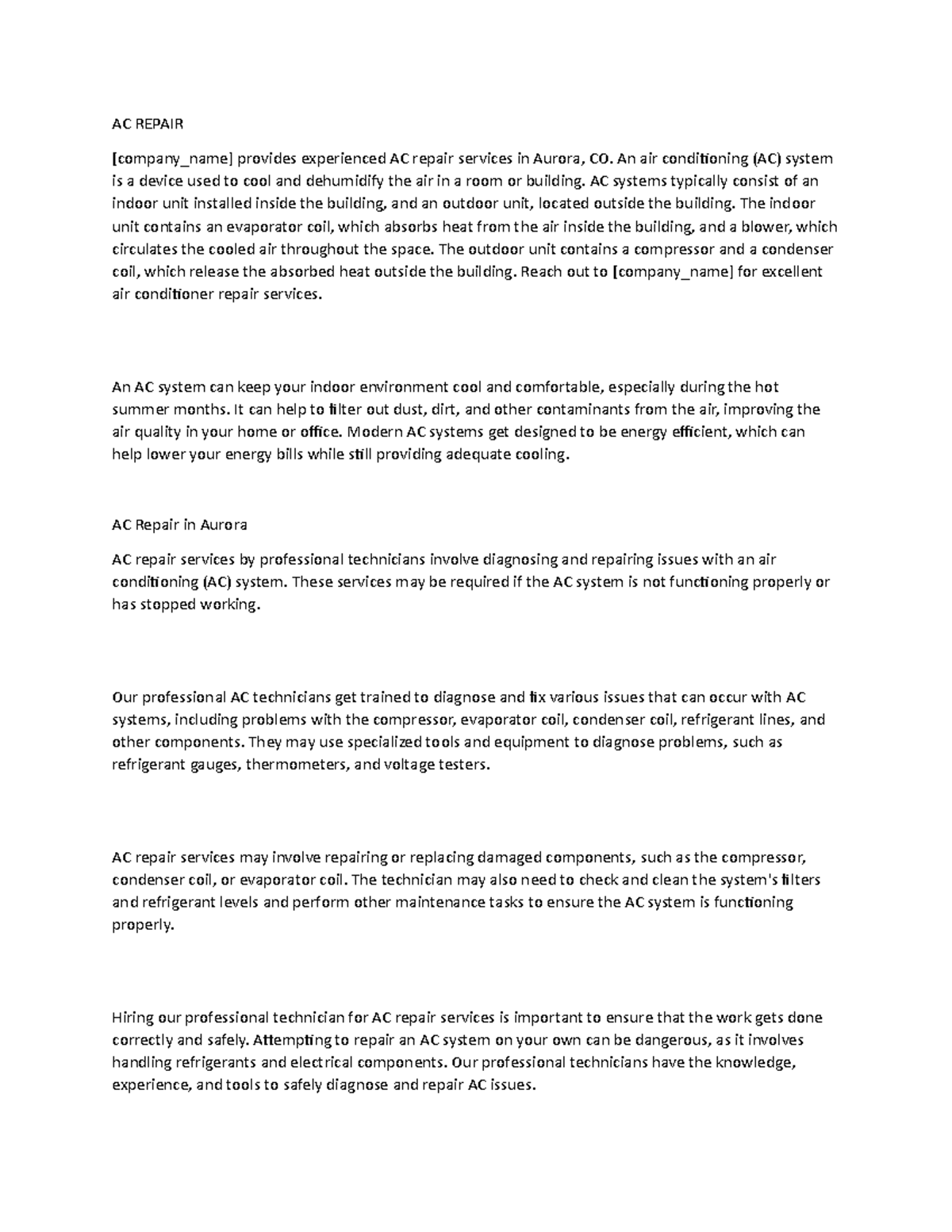 AC Repair - revision material - AC REPAIR [company_name] provides ...