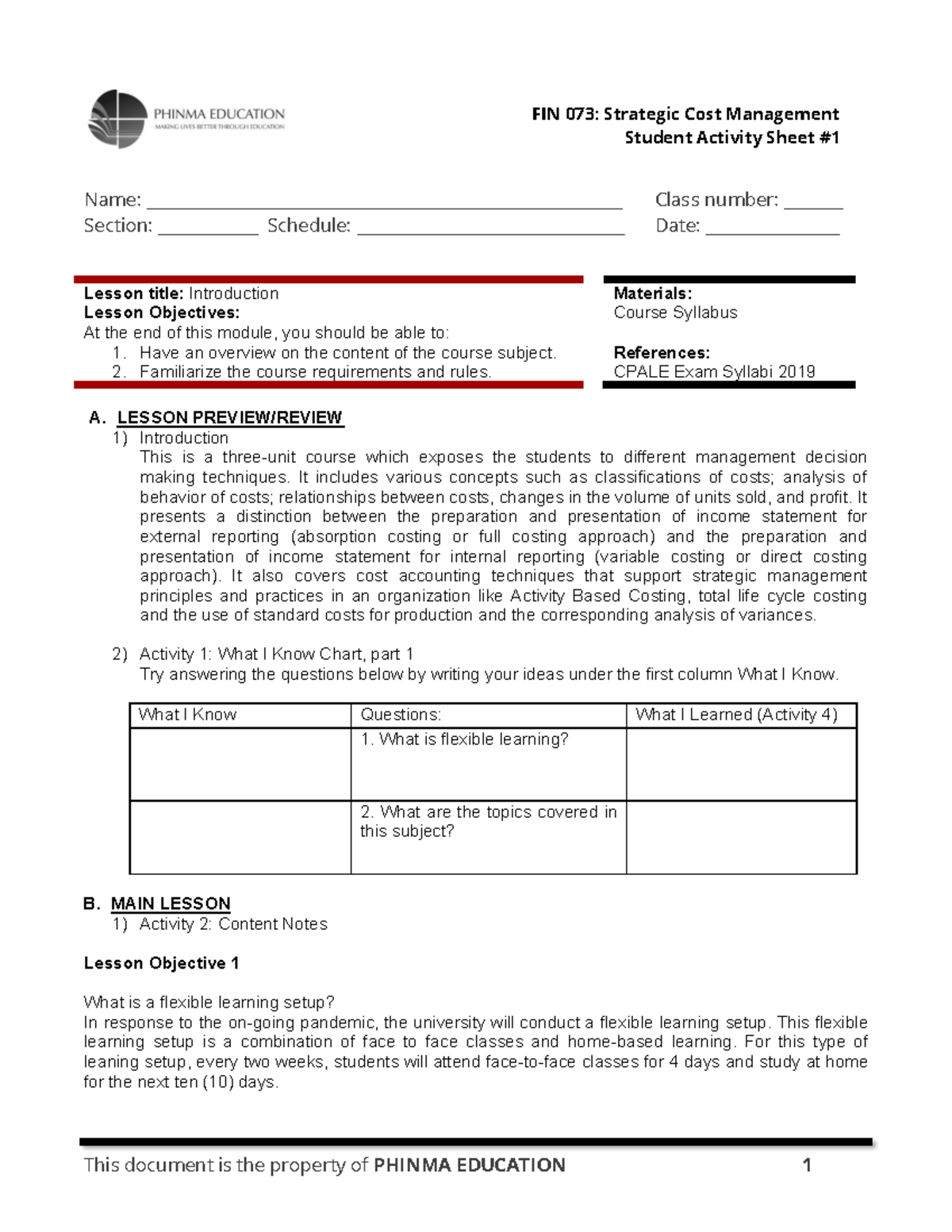 SAS1-FIN073-1 - This subject only has notes. - Student Activity Sheet ...