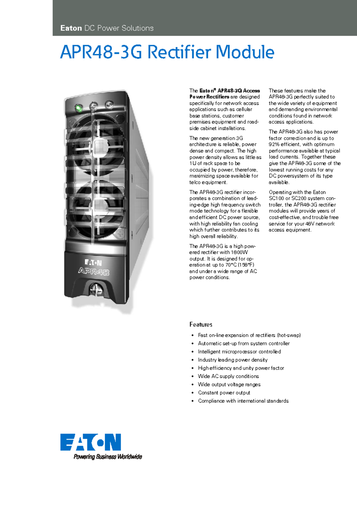 APR48 Especificaciones Tecnicas - Eaton DC Power Solutions APR48-3G ...