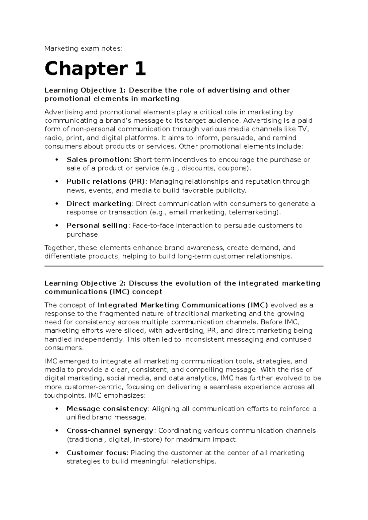 Marketing exam notes - Marketing exam notes: Chapter 1 Learning ...