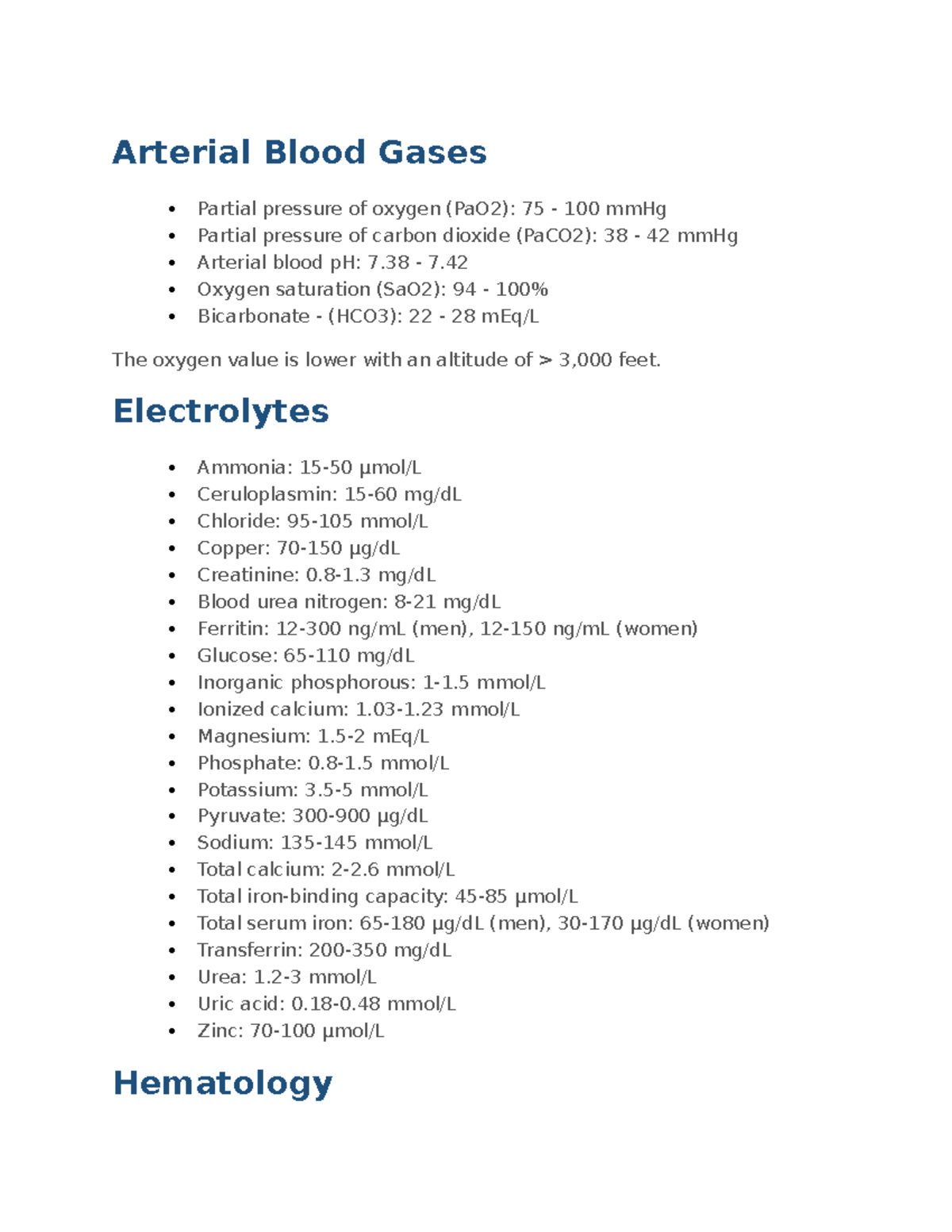 Lab values - lab value - Arterial Blood Gases Partial pressure of ...