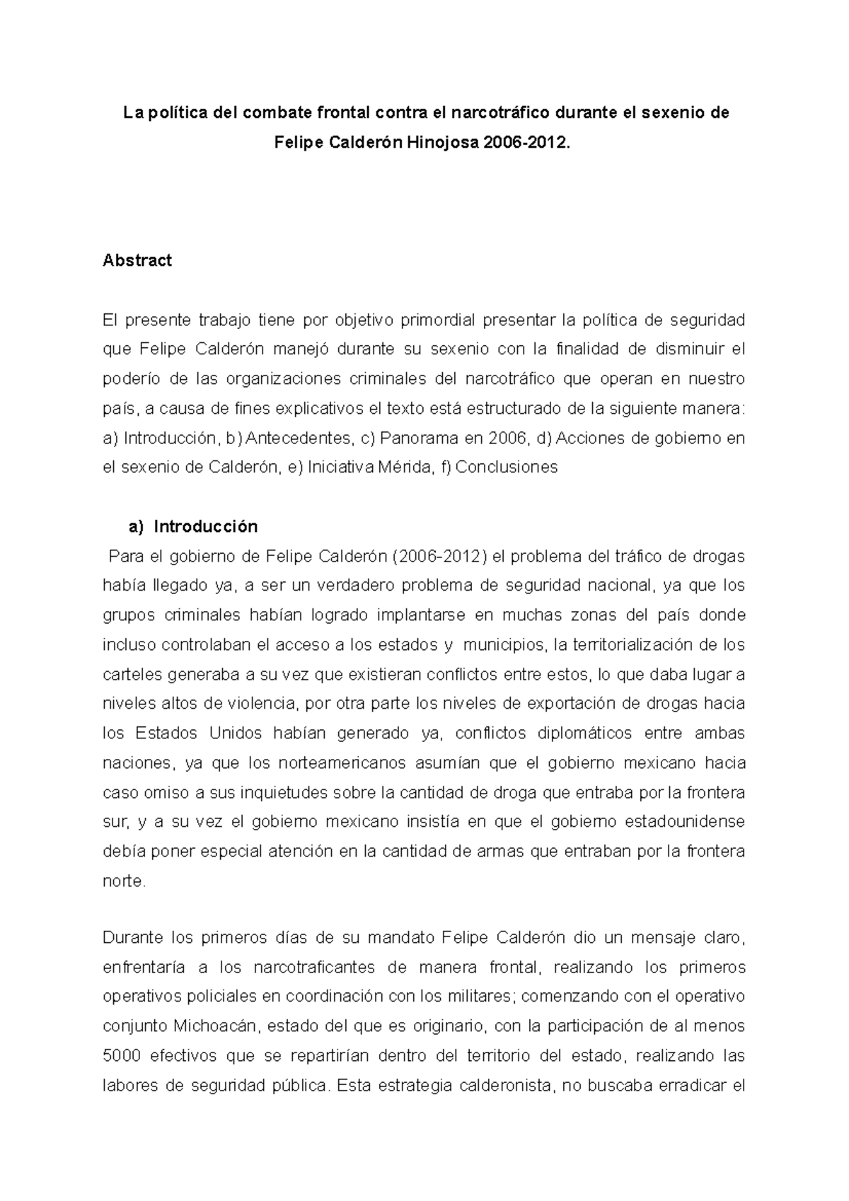 Estrategia De Seguridad En México Durante El Sexenio De Fch La