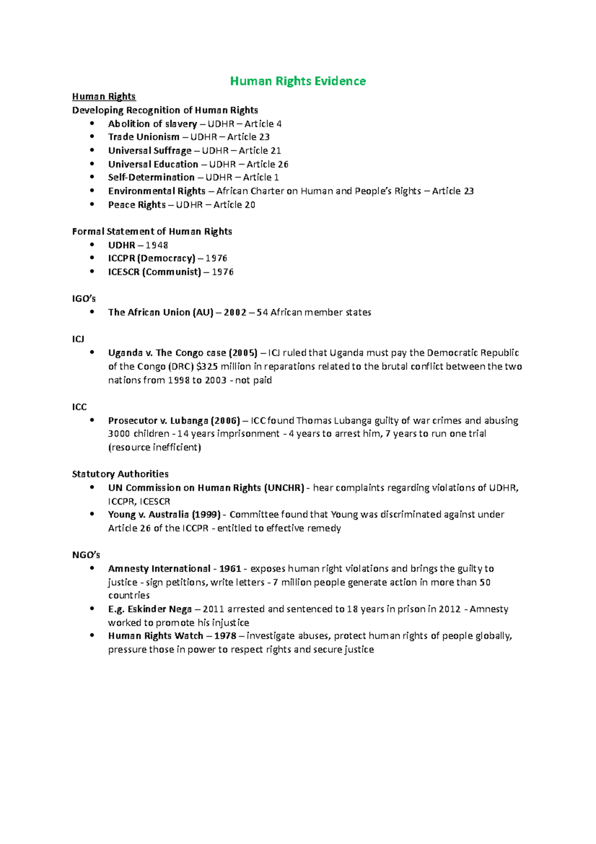 Human Rights Evidence - Band 6 Material! - Human Rights Evidence Human ...