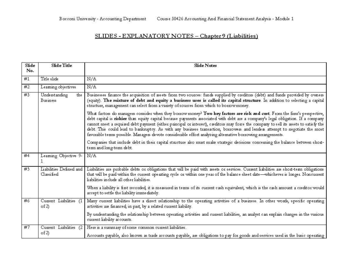 Chapter 9 explanatory notes - V2019 - Bilancio / Accounting And ...