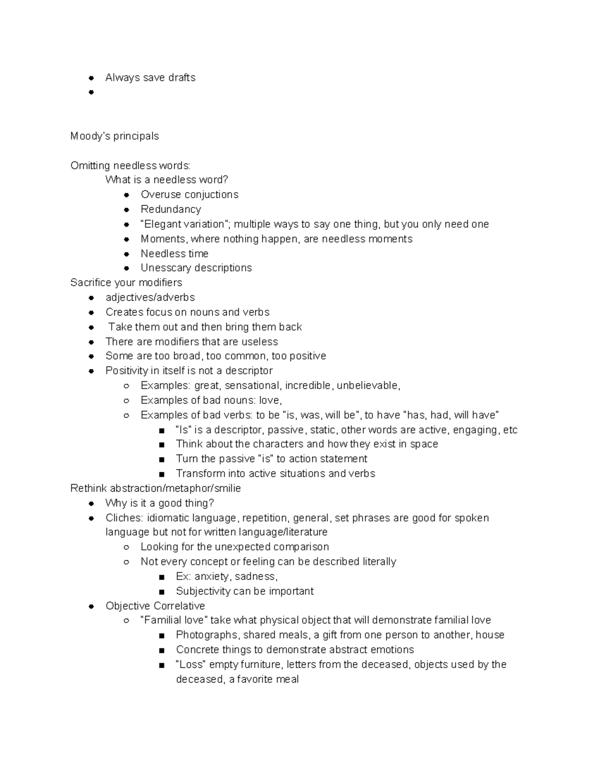 Notes on Revisions - Always save drafts principals Omitting needless ...