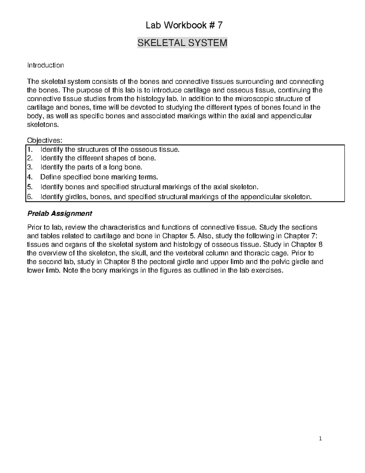 Ch 7 Skeletal System-1 - chemistry and cytology - Lab Workbook # 7 ...
