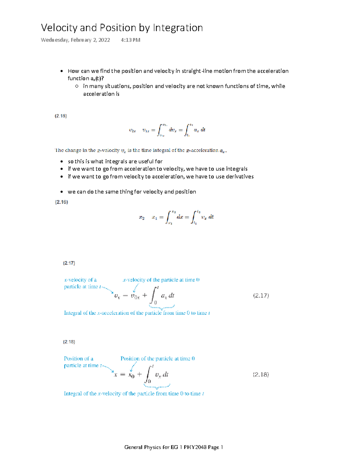 Velocity and Position by Integration - How can we find the position and ...