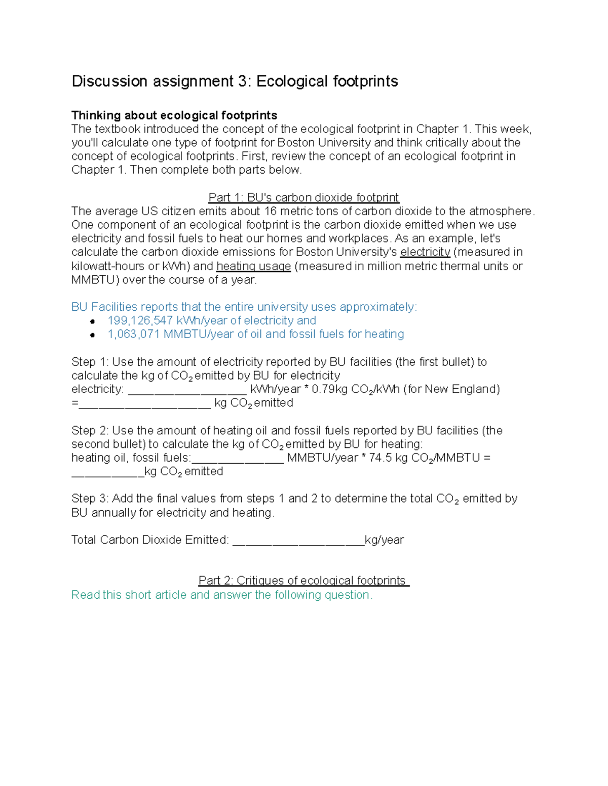 Discussion assignment 3 Ecological footprints - Discussion assignment 3: Ecological footprints ...