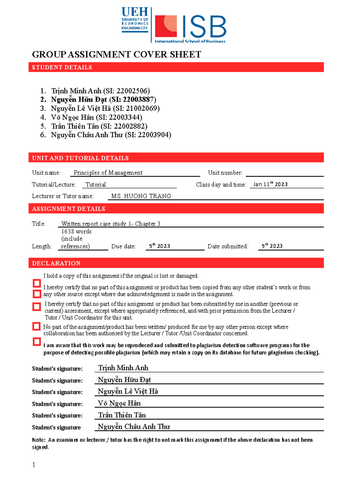 PM3 Tutorial Written report - GROUP ASSIGNMENT COVER SHEET STUDENT ...