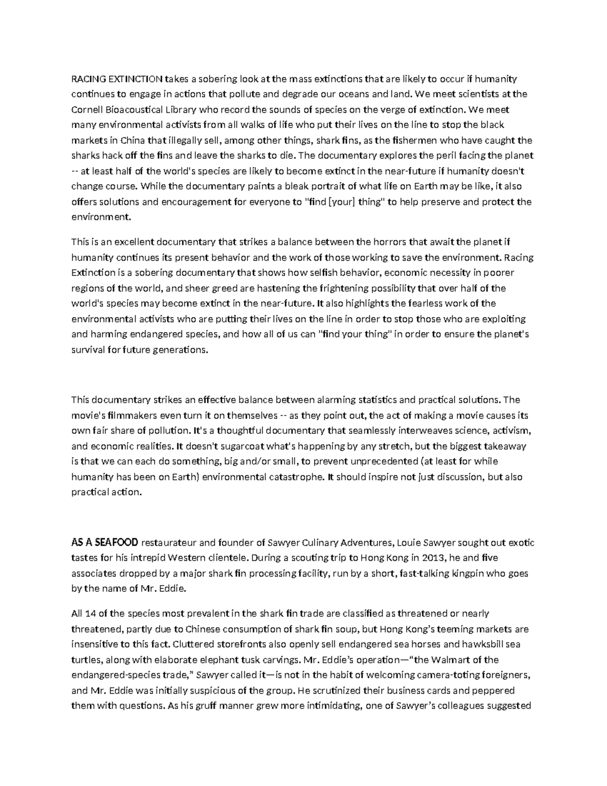 Cwts 3 - sdesadfvse - RACING EXTINCTION takes a sobering look at the ...