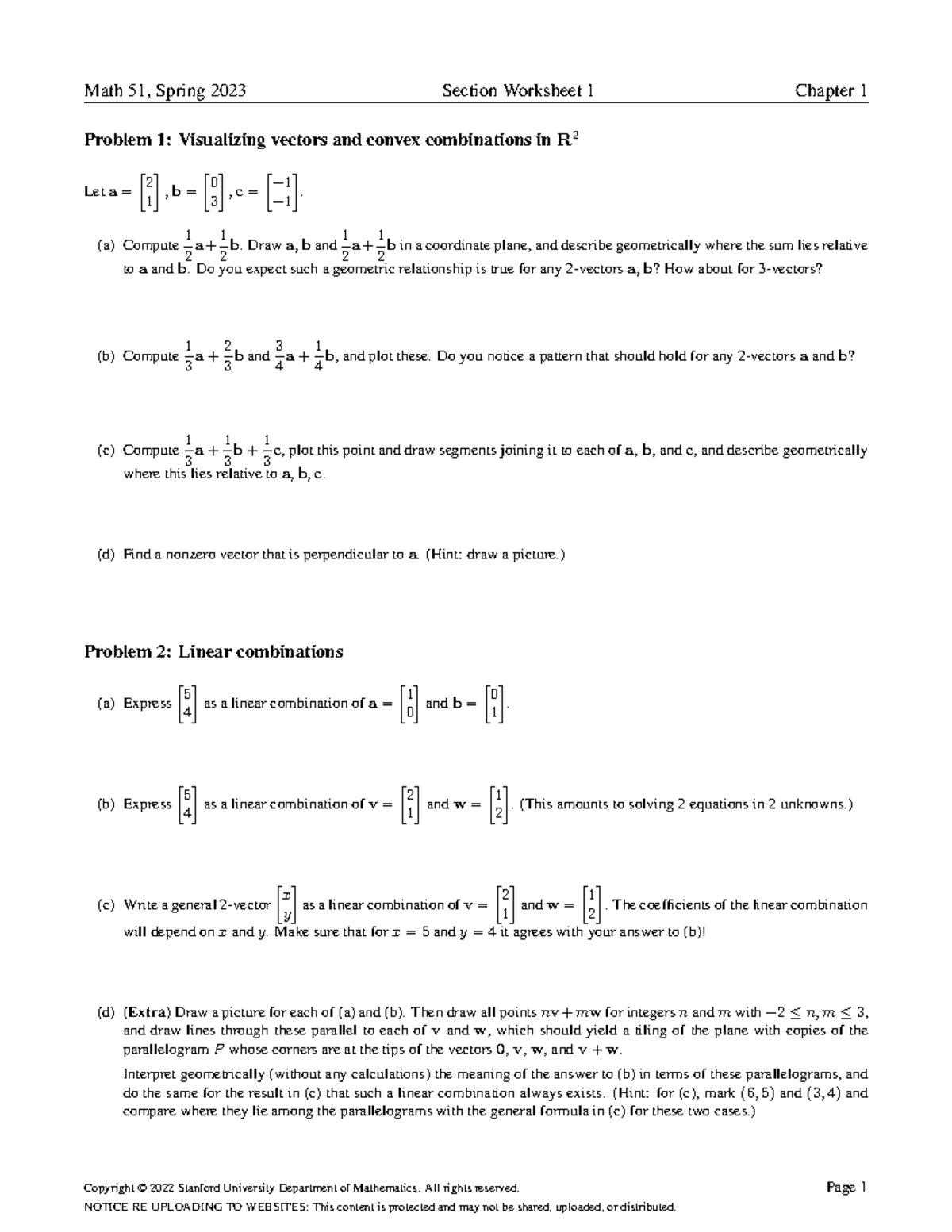 Discussion Worksheet 1 - Math 51, Spring 2023 Section Worksheet 1 ...