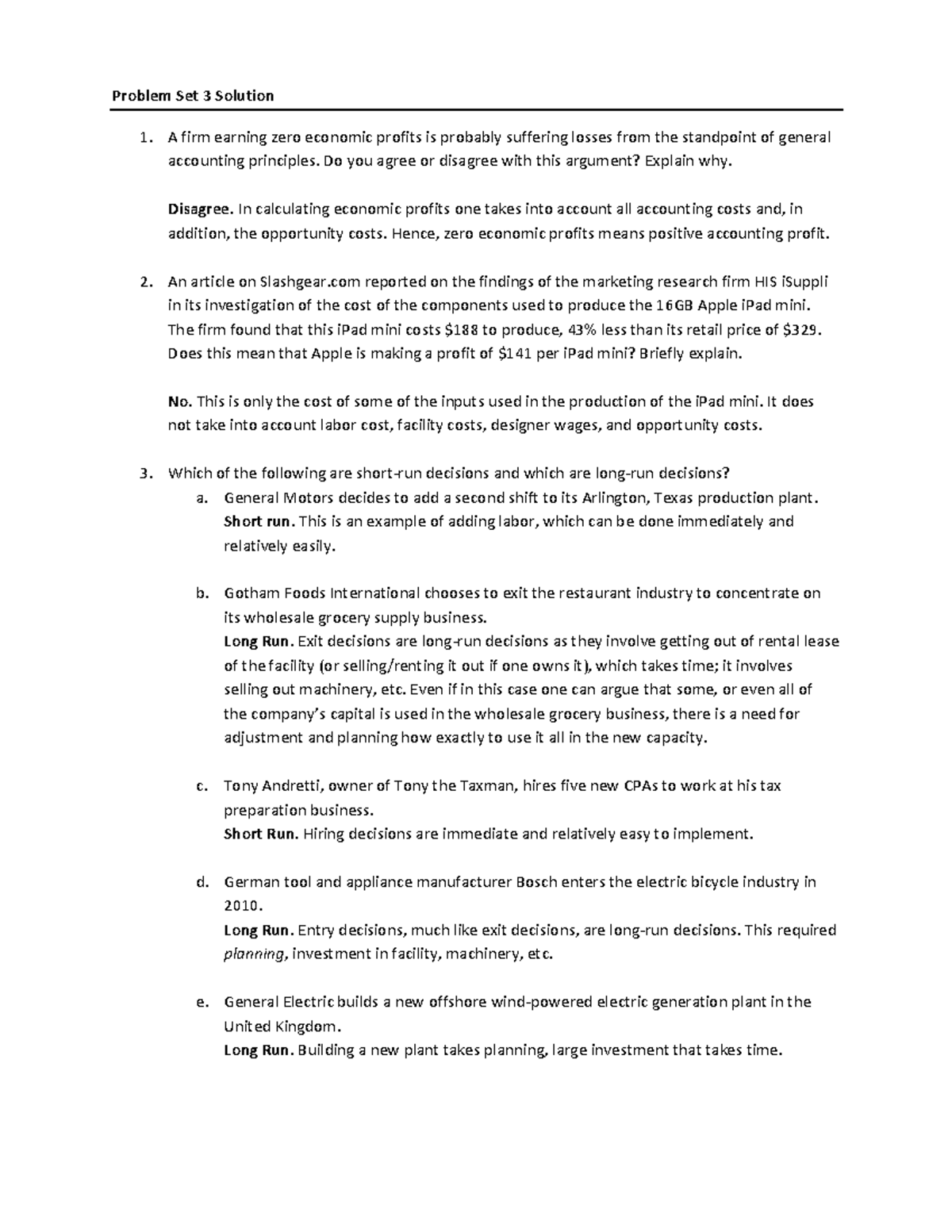 Problem Set 3 Solution - sol - Problem Set 3 Solution A firm earning ...