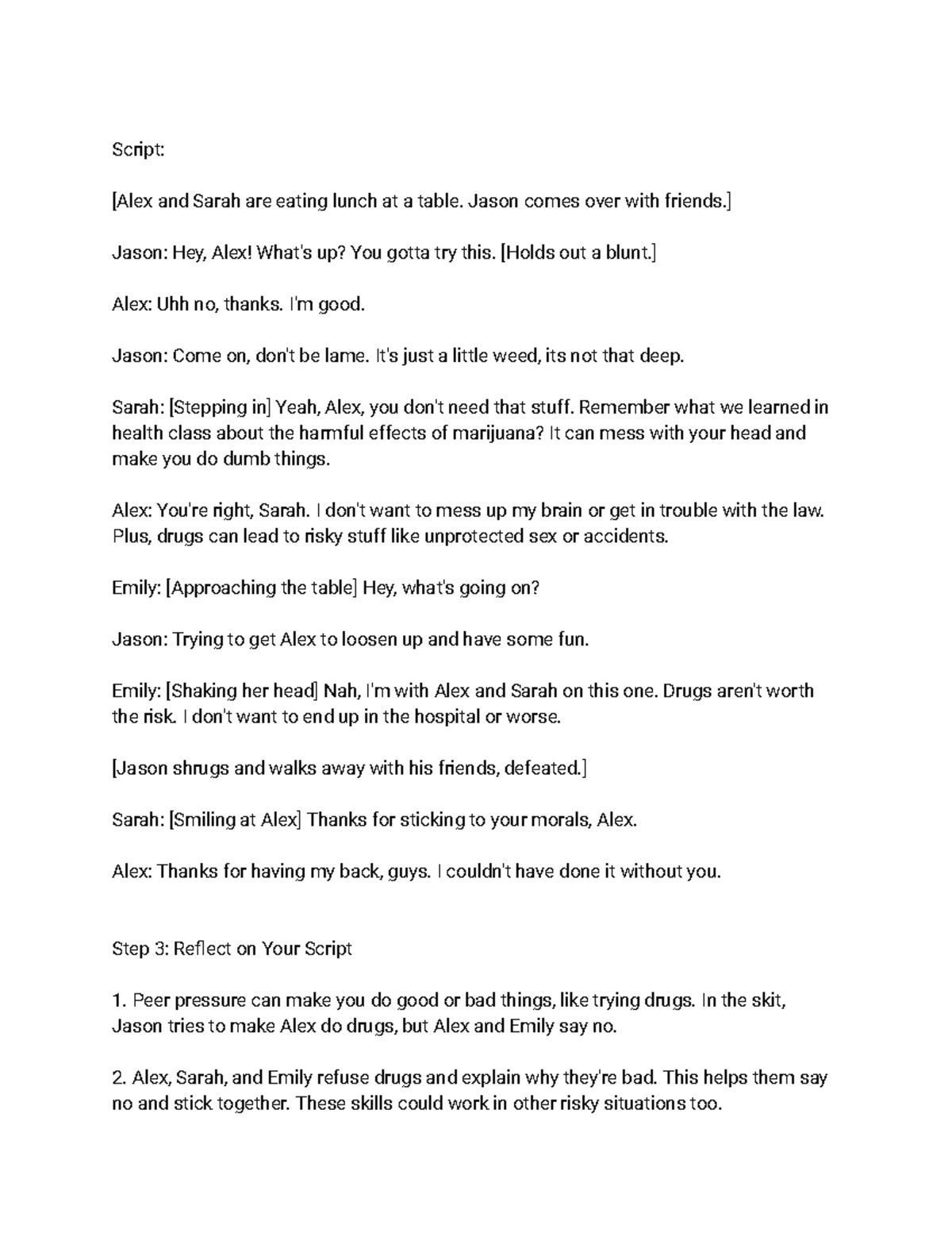 Script - Script: [Alex and Sarah are eating lunch at a table. Jason ...