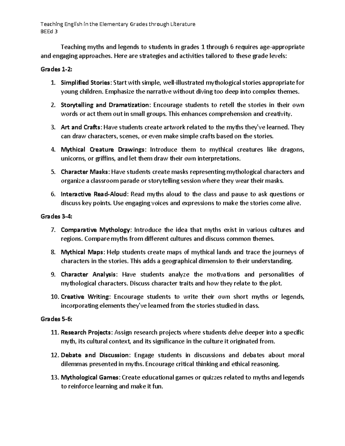 Strategies in Teaching Myth and Legends in Elementary Grades - Teaching ...