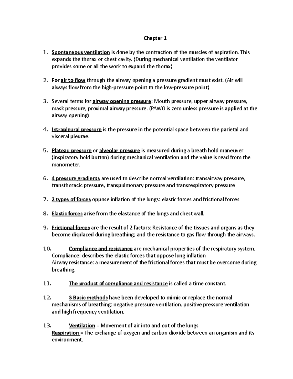 Chapter 1 - Definitions - Chapter 1 Spontaneous ventilation is done by ...