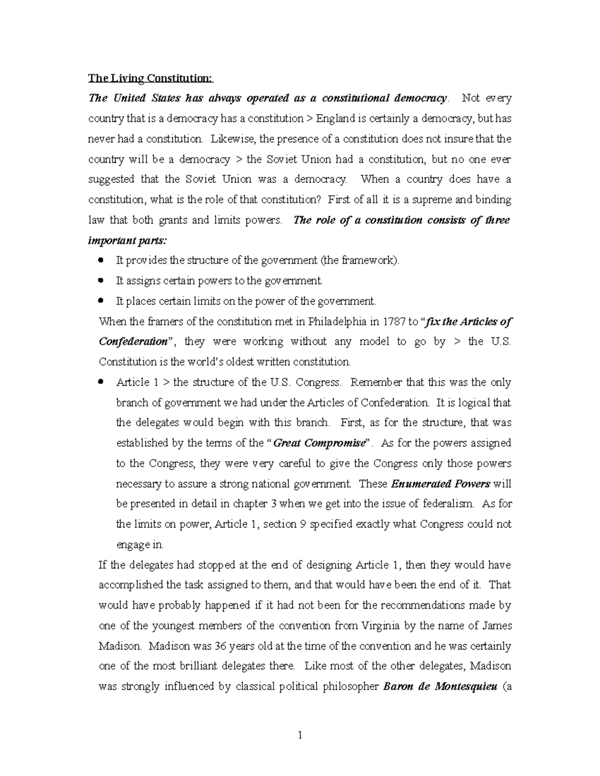 A4 Constitution - Lecture notes 4 - The Living Constitution: The United ...