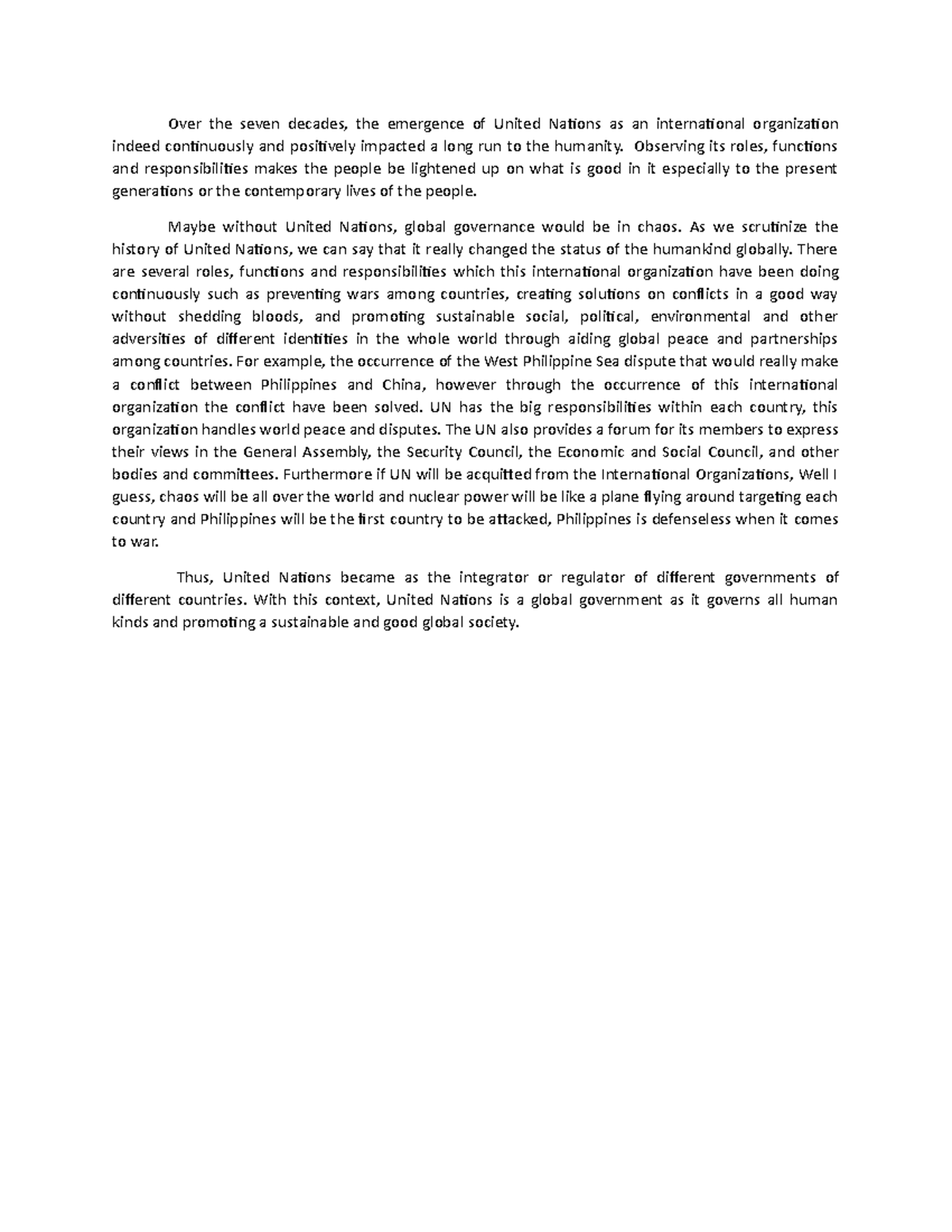 Reflection For United Nations Organization - Over the seven decades ...