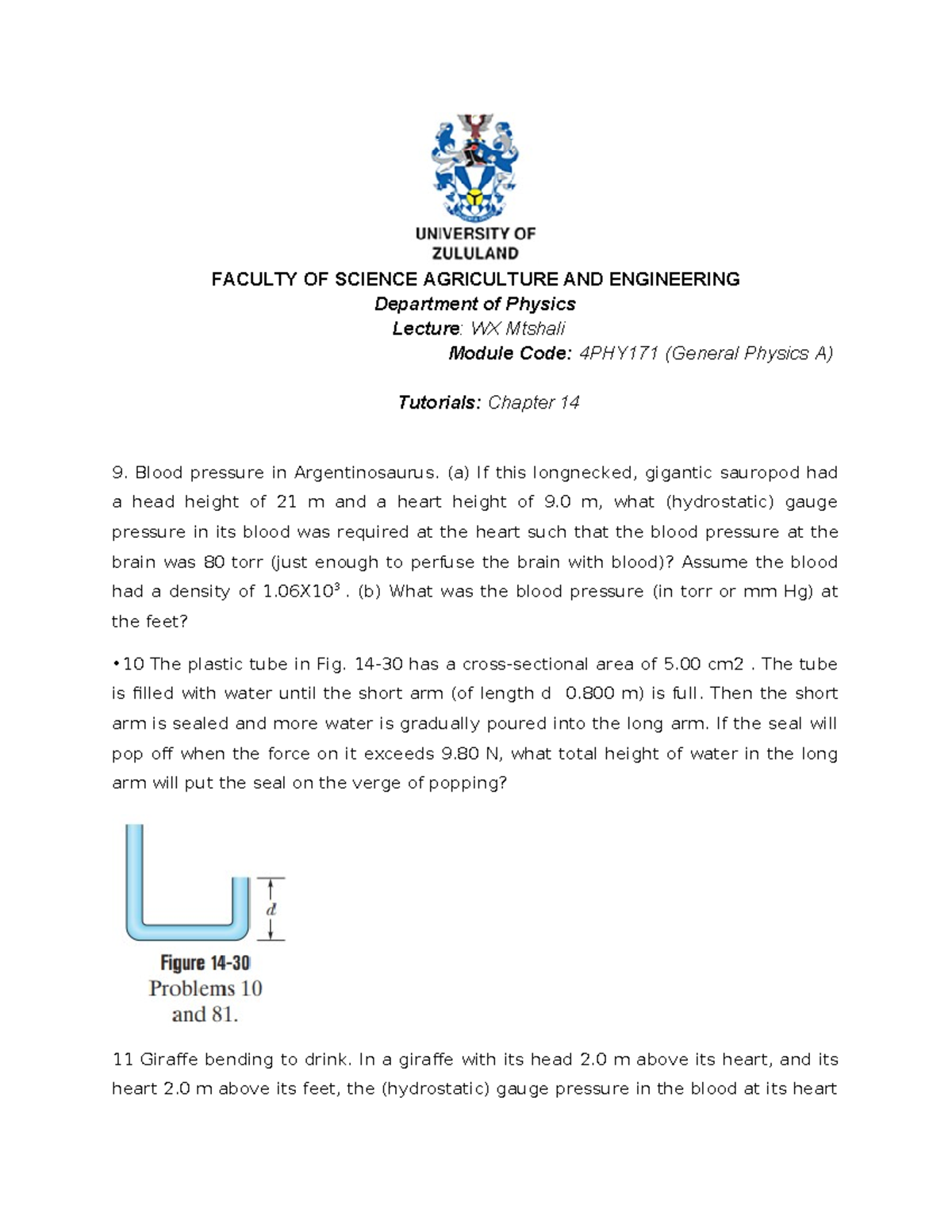 Chapter 14 Tutorial - practise problem - FACULTY OF SCIENCE AGRICULTURE ...