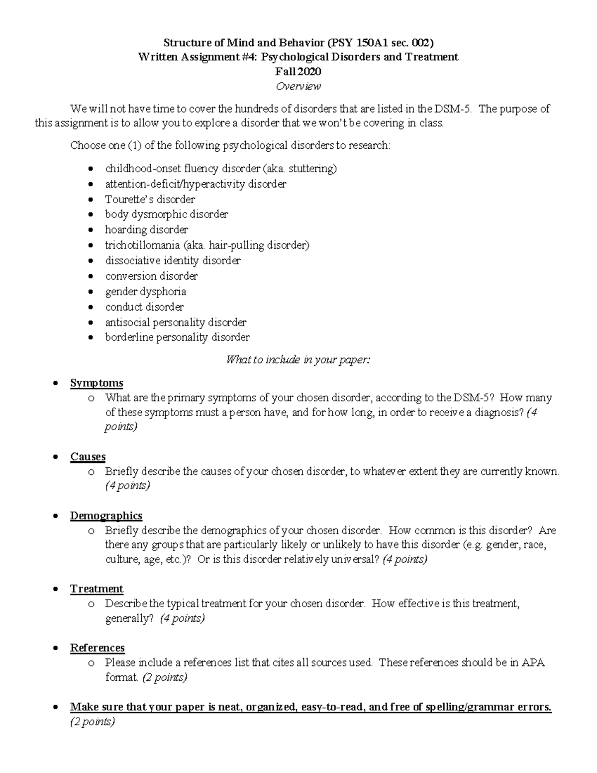 PSY150A1 Written Assignment #4 - Structure of Mind and Behavior (PSY ...