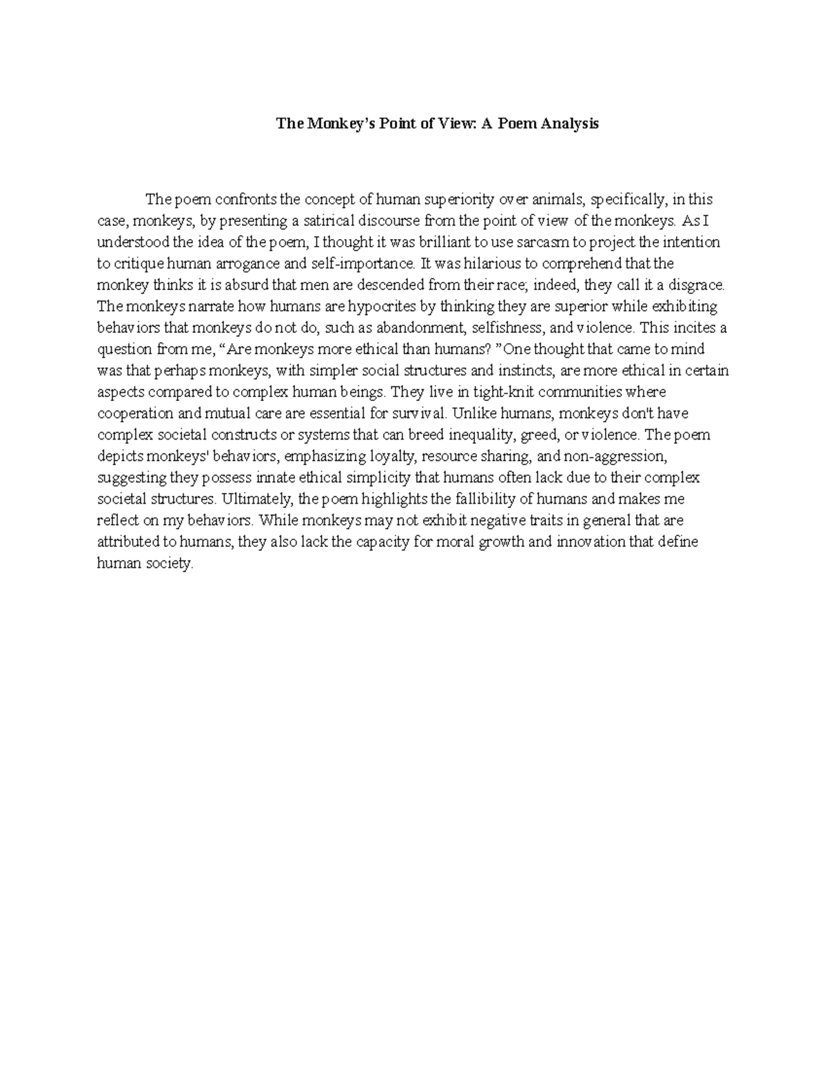 The Monkey's POV - The Monkey’s Point of View: A Poem Analysis - The ...