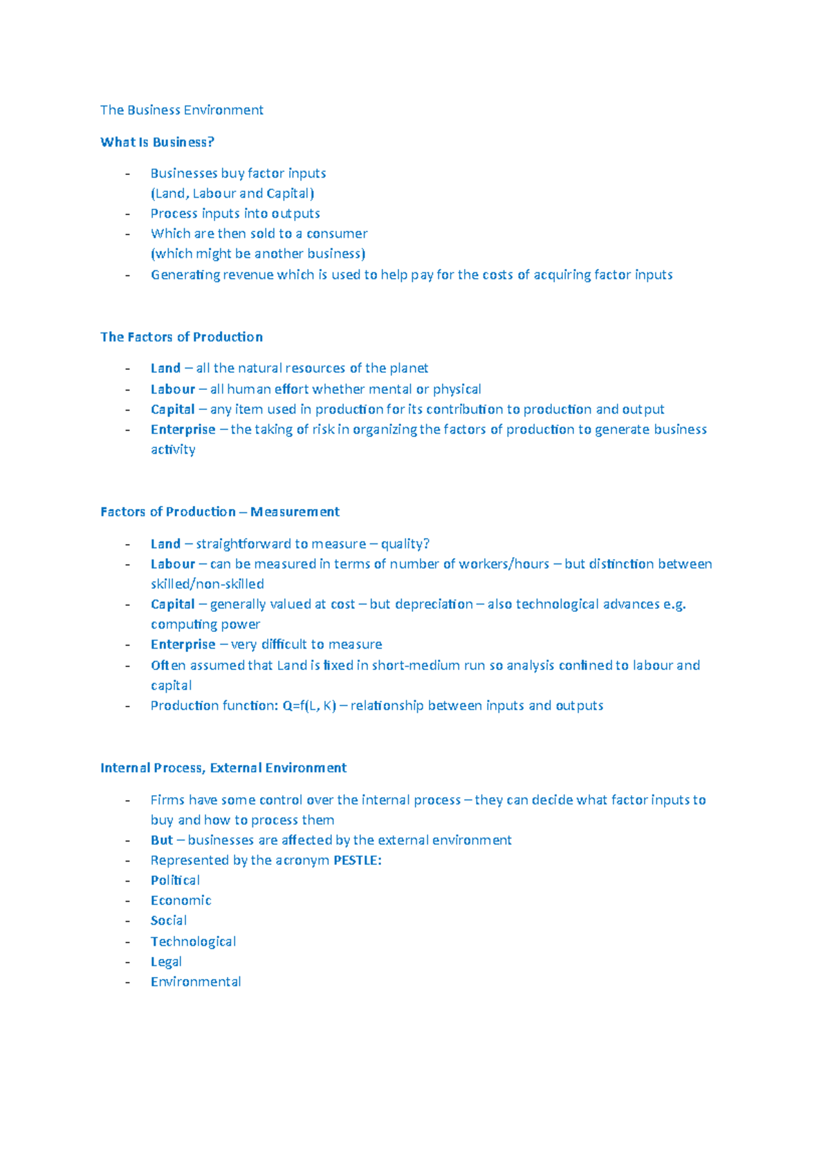 The Business Environment - Notes - The Business Environment What Is ...