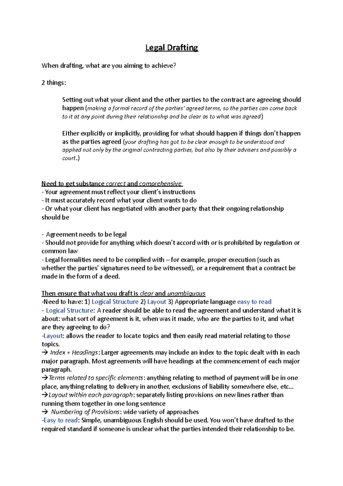 Intro to PP - Drafting Notes - Legal Drafting When drafting, what are ...