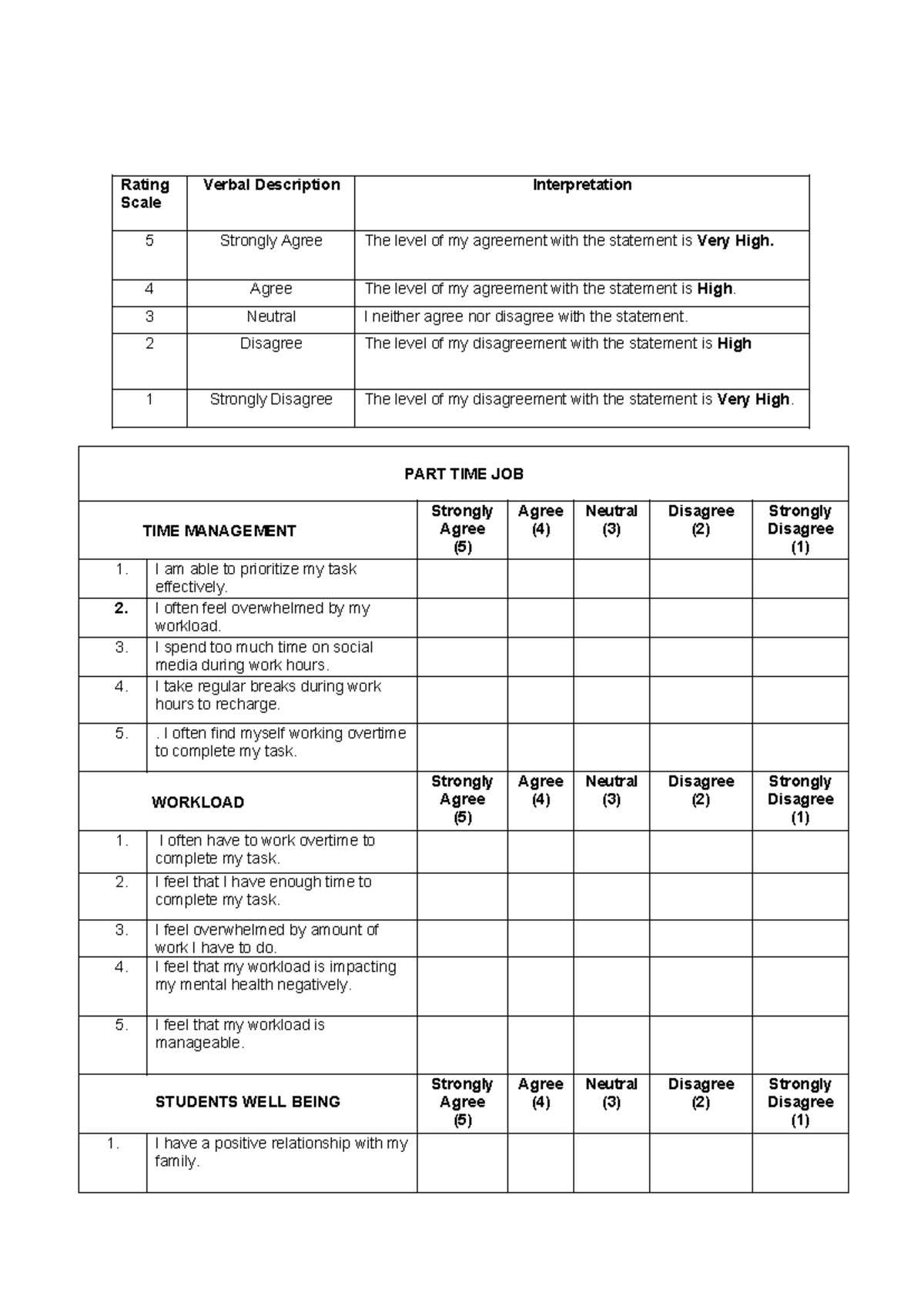 Survey- Questionnaire - Rating Scale Verbal Description Interpretation ...
