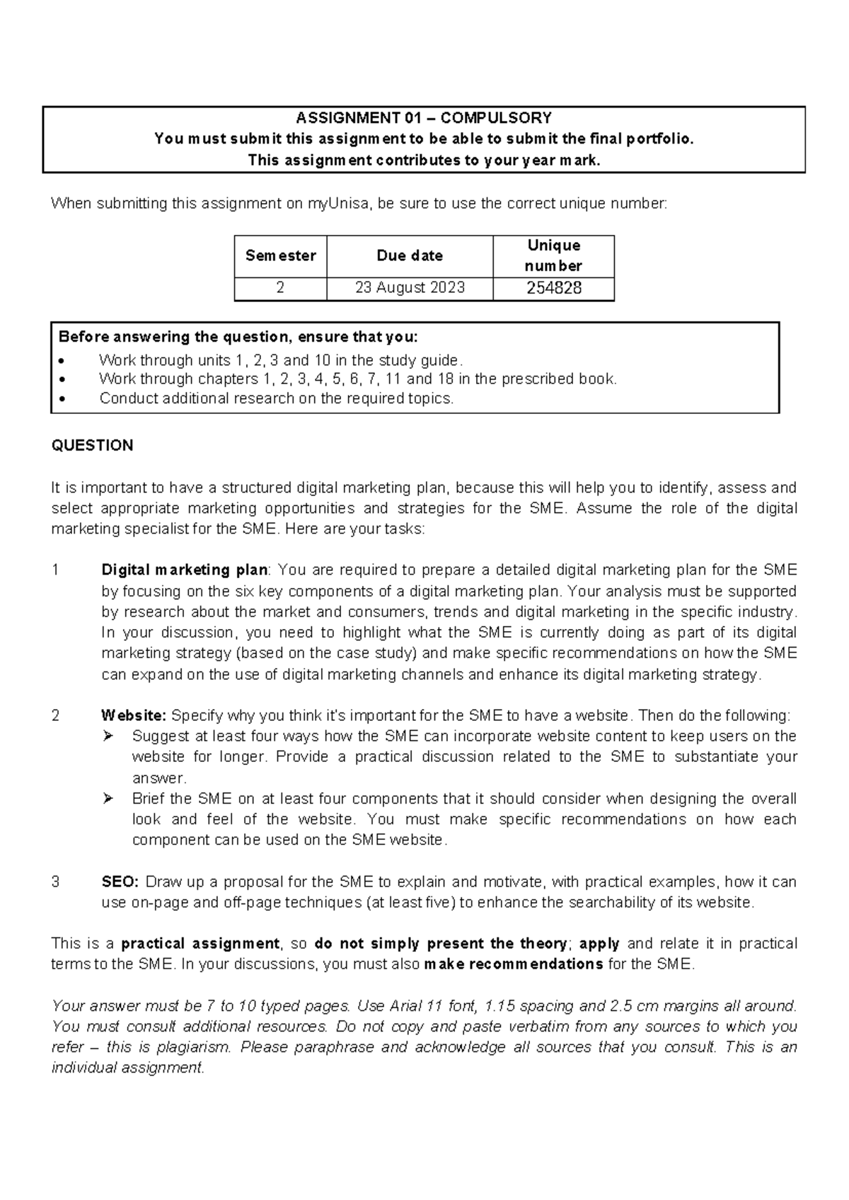 Assignment 01 questions - ASSIGNMENT 01 – COMPULSORY You must submit ...