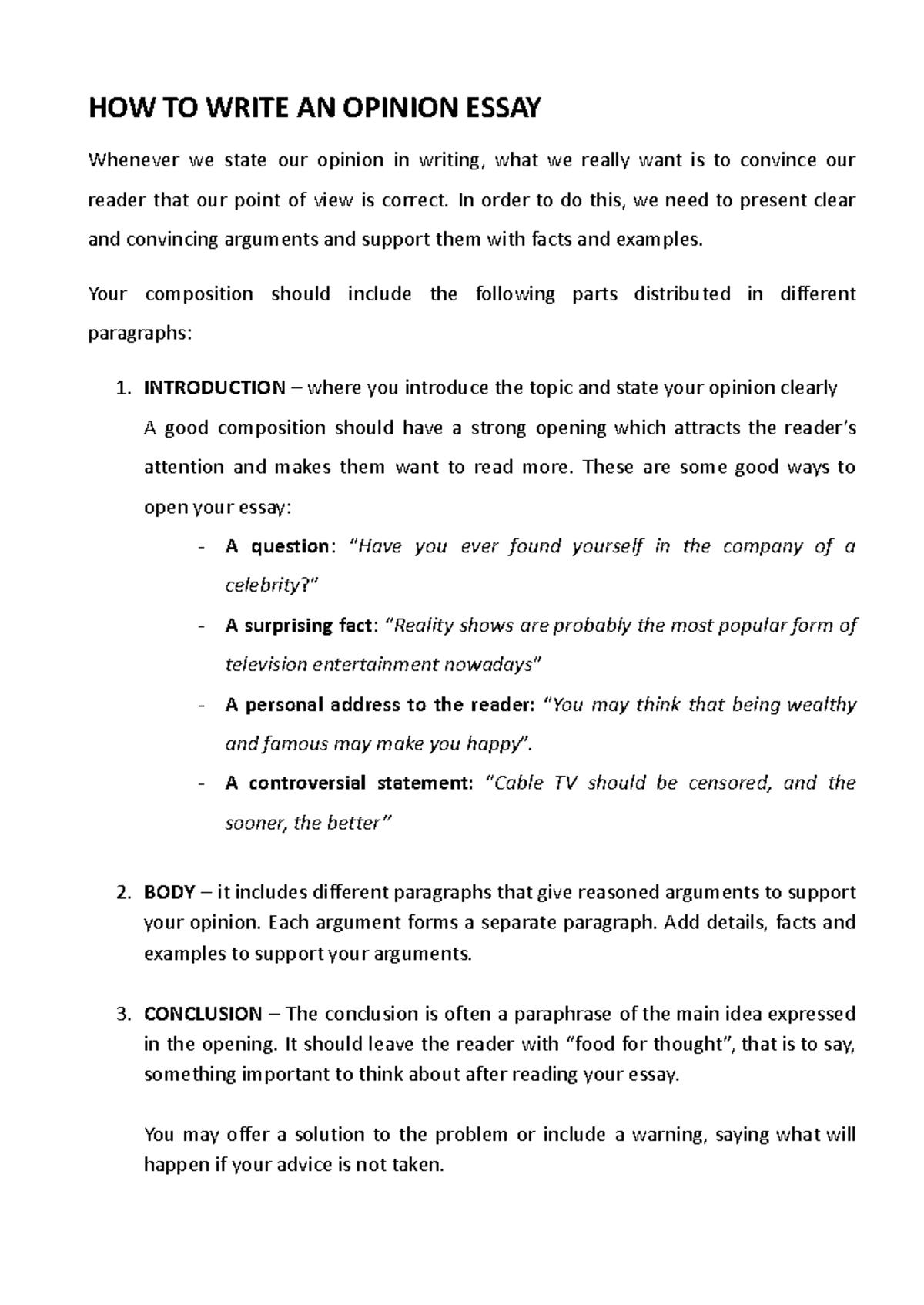 How to write an Opinion Essay - HOW TO WRITE AN OPINION ESSAY Whenever ...