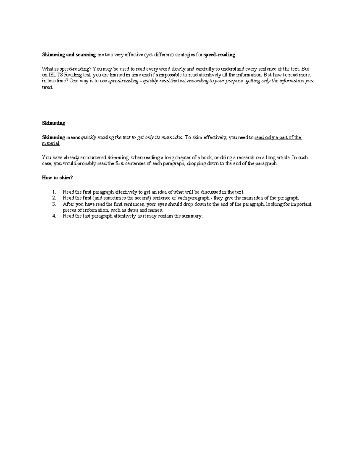 Skimming and scanning with practice exercise - Skimming and scanning ...