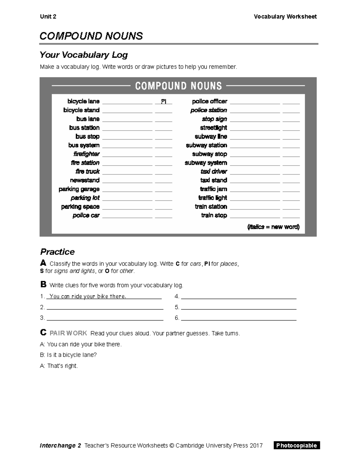 Interchange 5th Ed Level 2 Unit02 Vocabulary Worksheet - Unit 2 ...