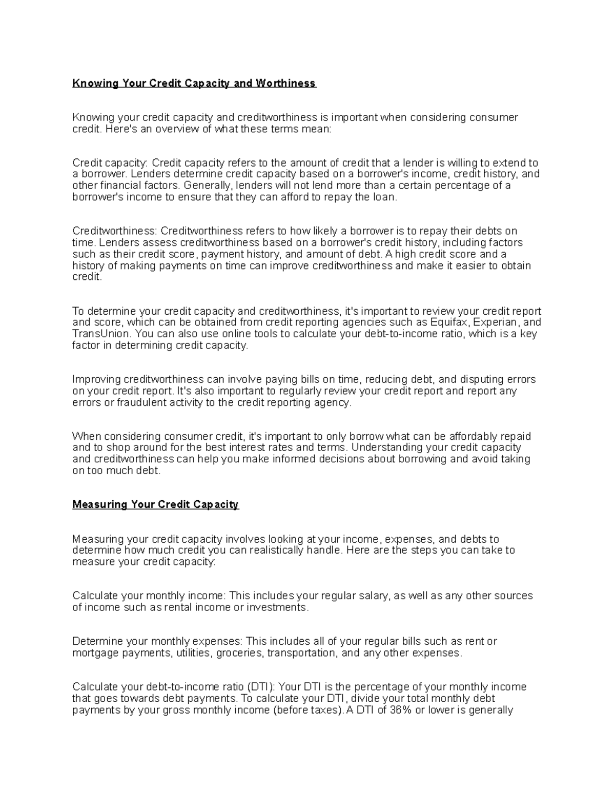 Knowing Your Credit Capacity and Worthiness - Here's an overview of ...