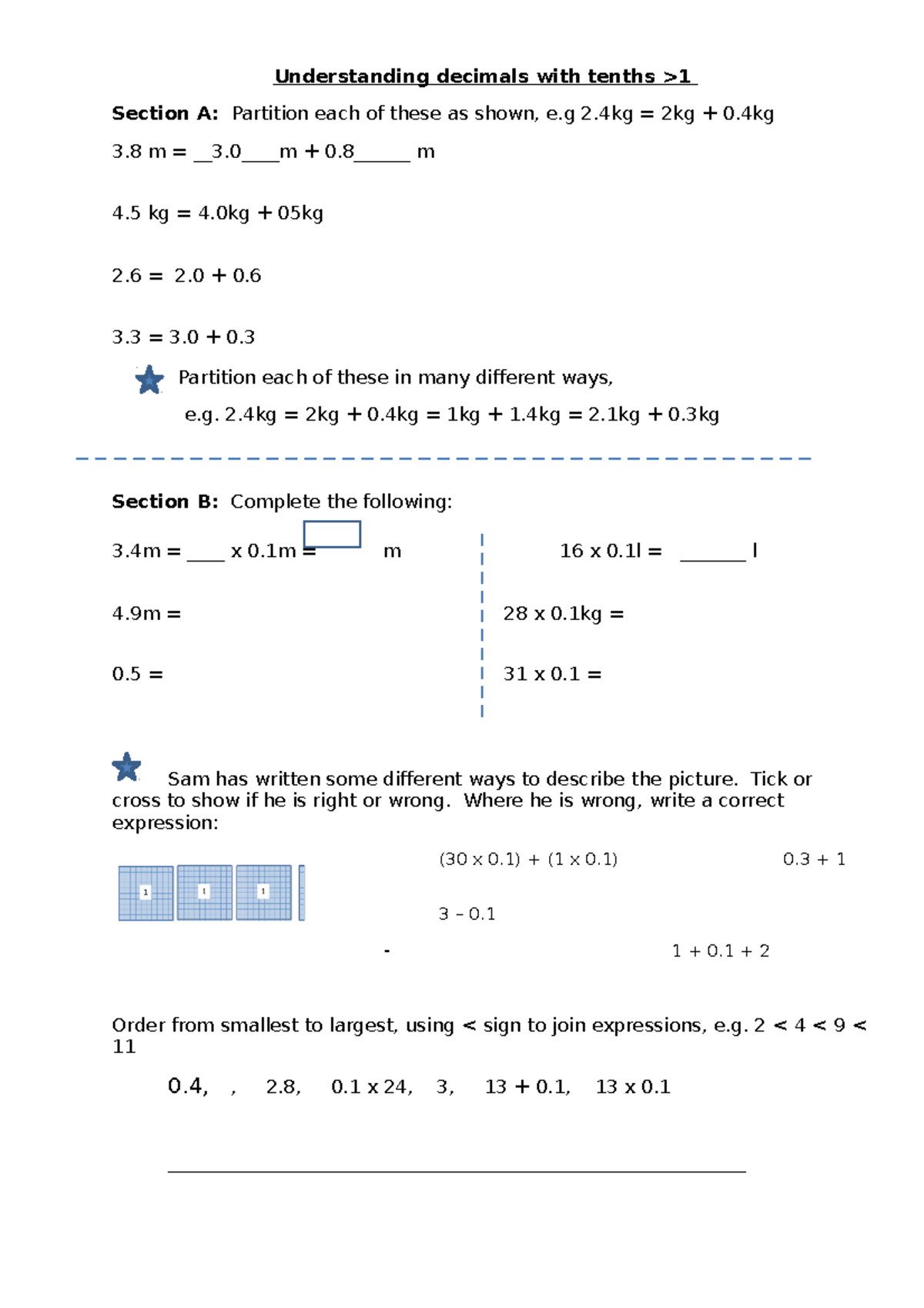 Year 4 day 3 multiplicative pv - Understanding decimals with tenths ...